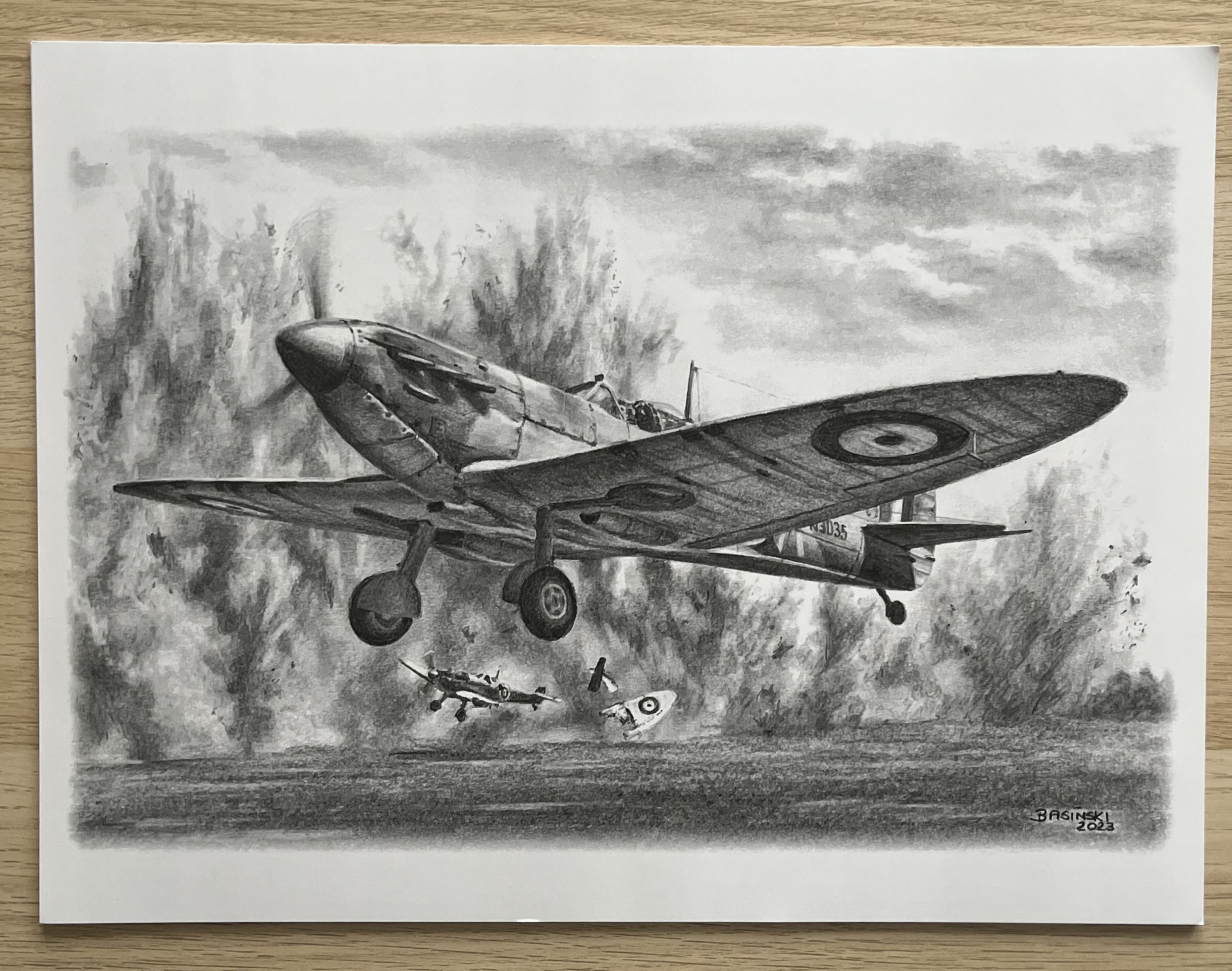 Supermarine Spitfire Mk1 Battle of Britain Pencil Drawing Print 40x30 ...