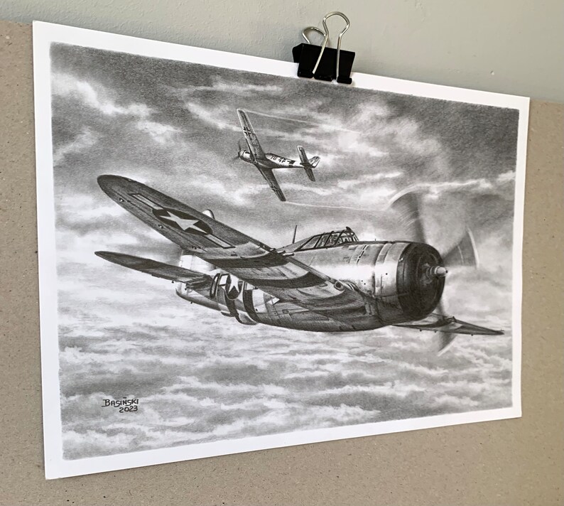 Republic P-47 Thunderbolt Original Pencil Drawing / Aviation Art ...