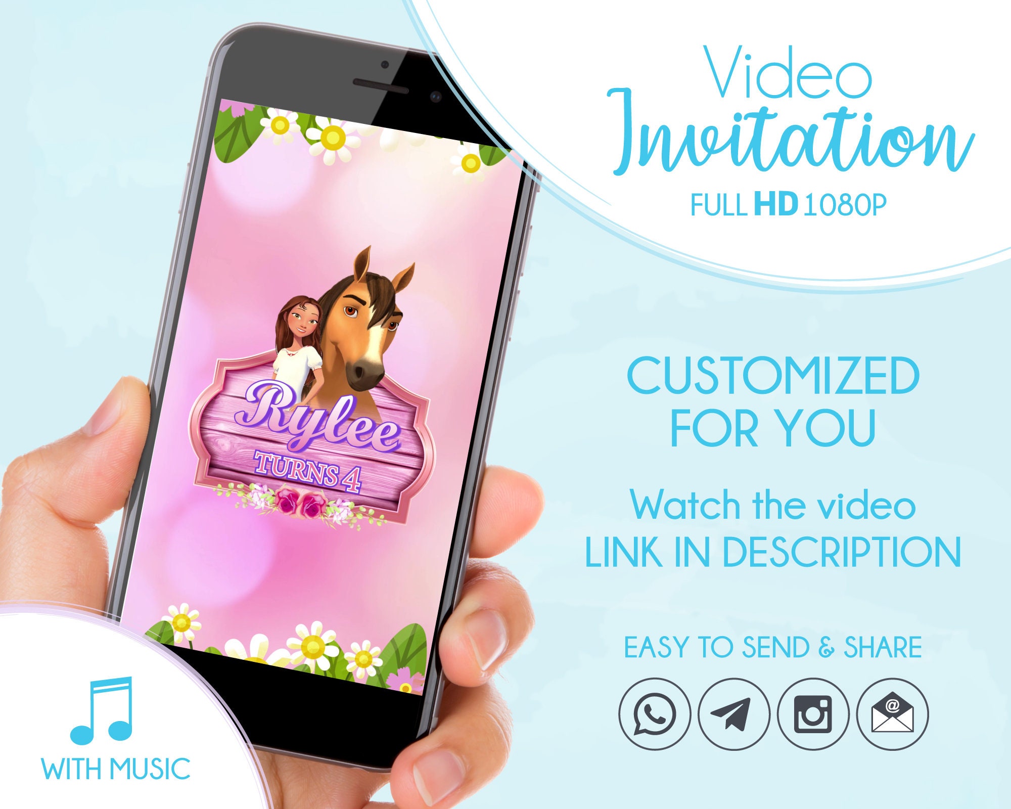 Spirit Riding Free Birthday Invitation Animated, Personalized Spirit ...