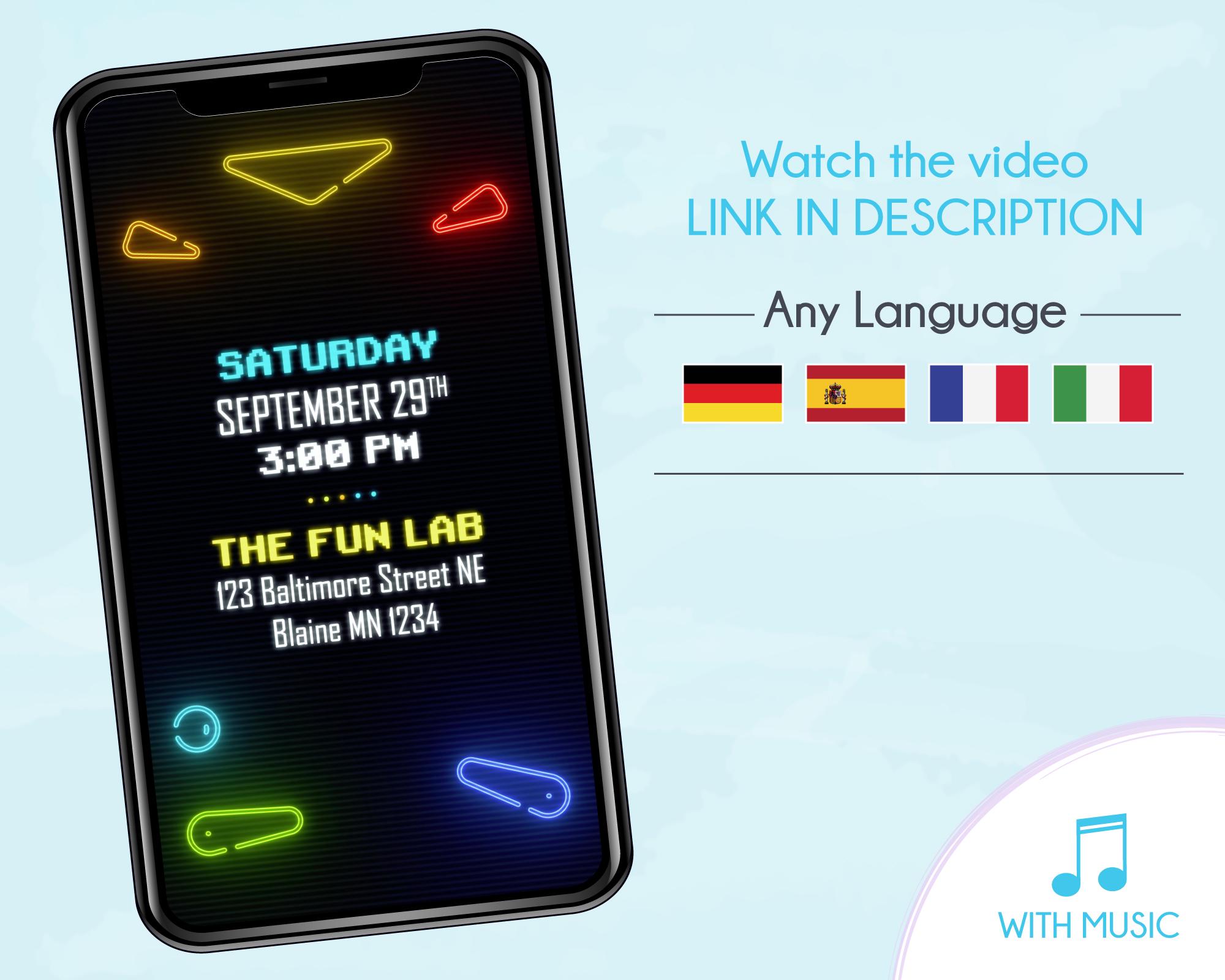 Arcade Animated Birthday Invitation, Video Game Party Invite ...