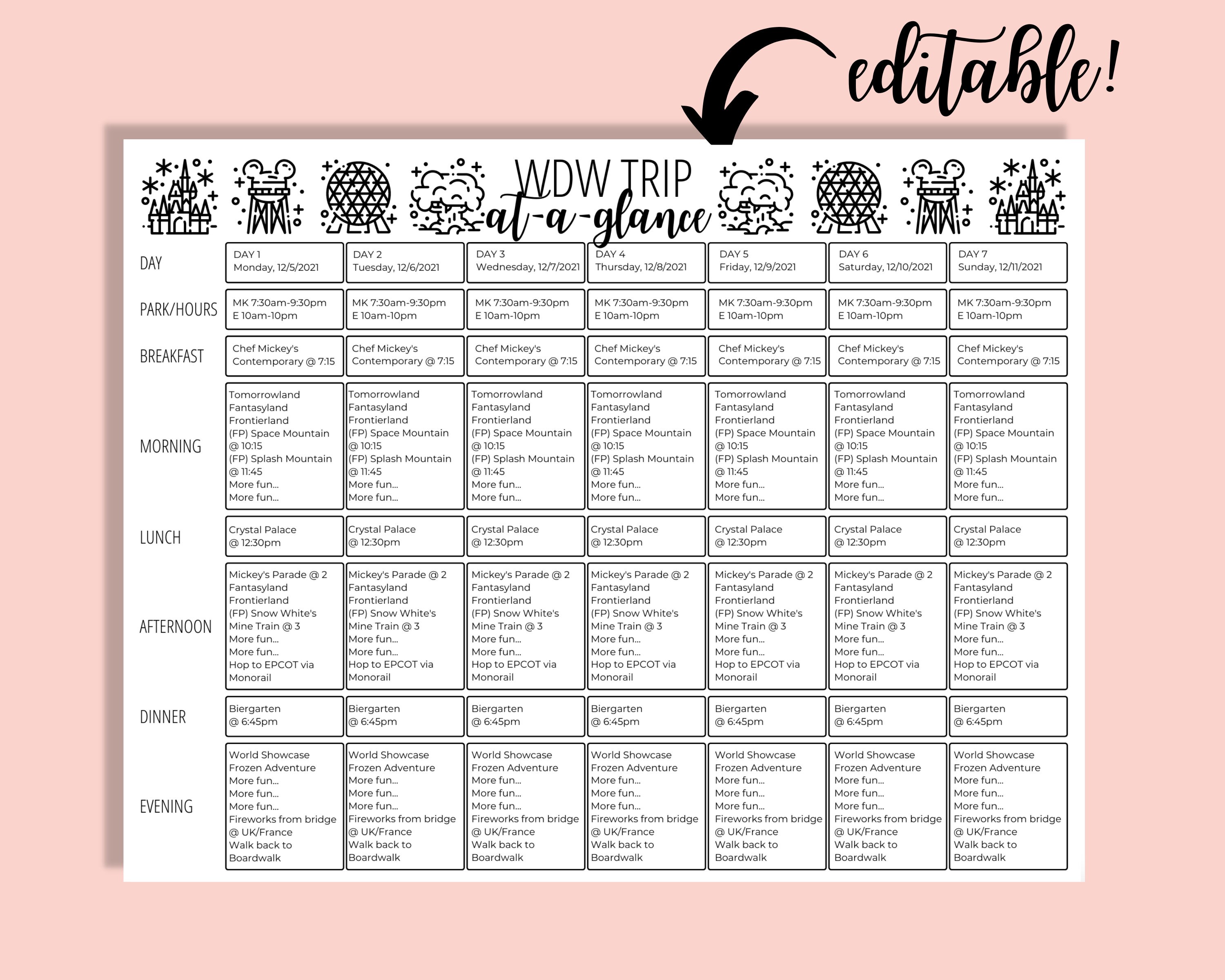 EDITABLE WDW World Travel Planner Orlando Trip Planner World - Etsy