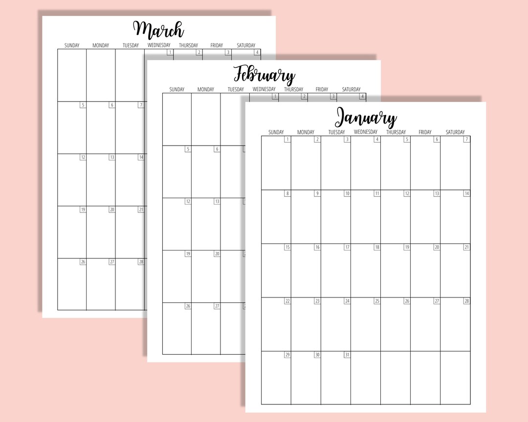 2023 Calendar Template 8.5 X 11 Inches Vertical Monthly Printable Desk ...