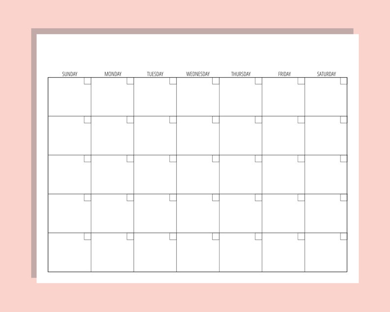 Blank Calendar Template 8.5 X 11 Inches Horizontal Vertical Monthly ...