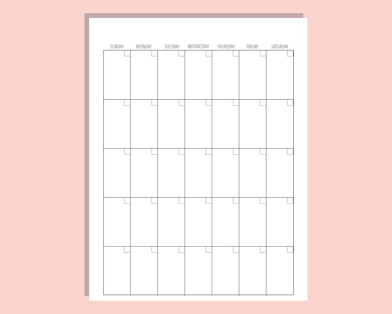 Blank Calendar Template 8.5 X 11 Inches Horizontal Vertical | Etsy