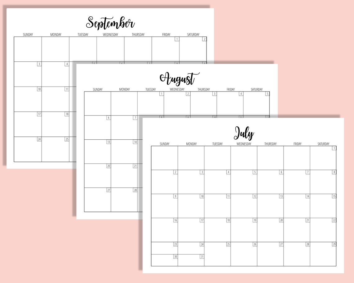 2023 Calendar Template 8 5 X 11 Inches Horizontal Monthly Etsy