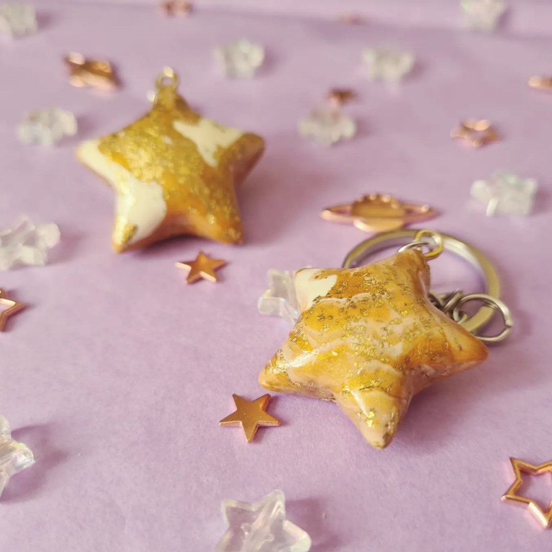 Gold Sparkle Star Keychain - Etsy