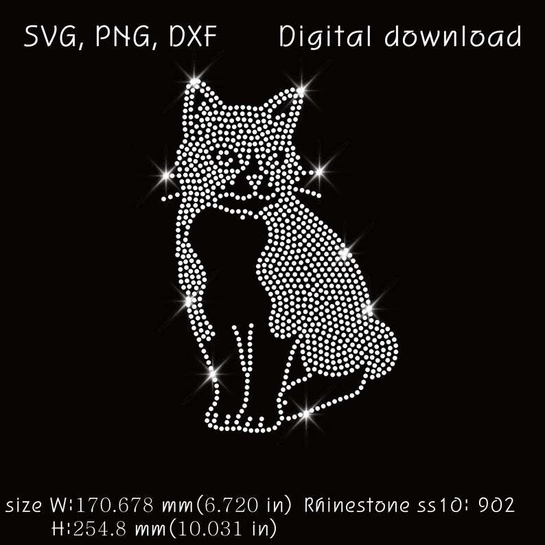 Cat Black Download, Ss10 Rhinestone Templates, Svg, Png, Dxf - Etsy