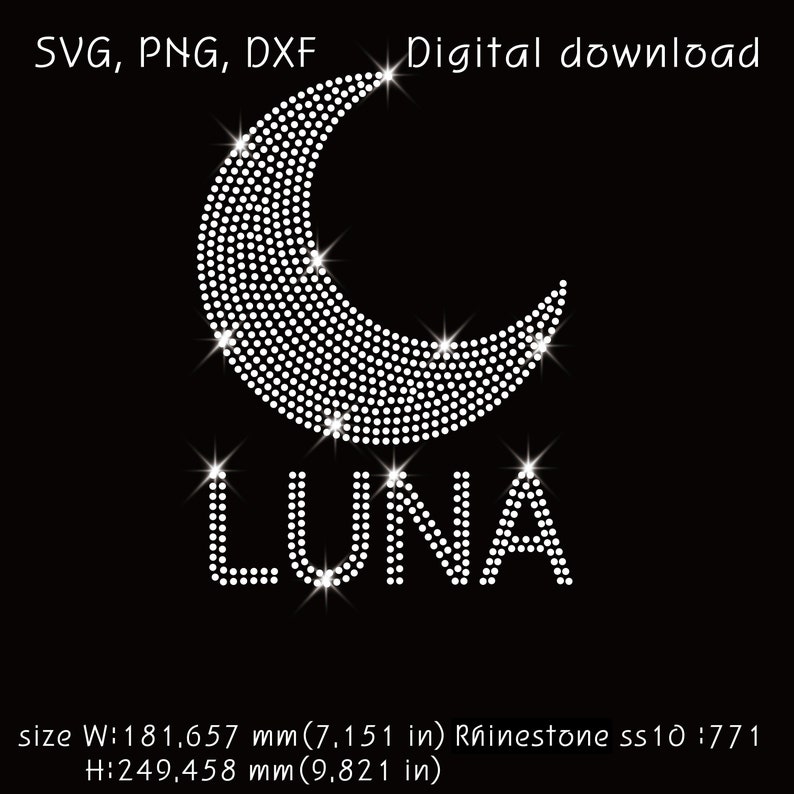 Moon Digital Download, Rhinestone Templates, Svg, Png, Dxf - Etsy