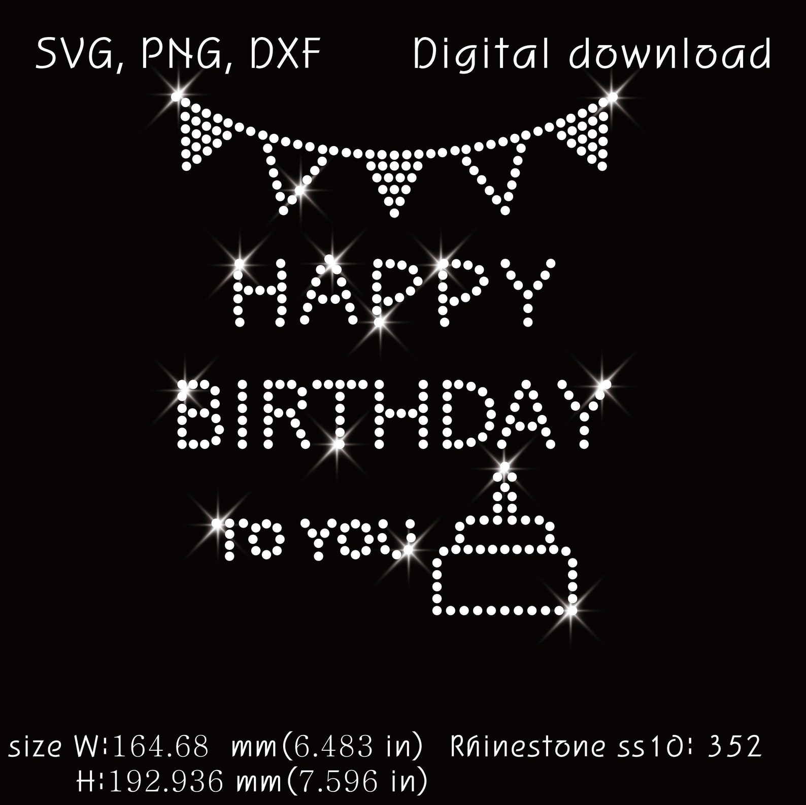 Happy Birthday, Digital Download, Ss10 Rhinestone Templates, Svg, Png ...