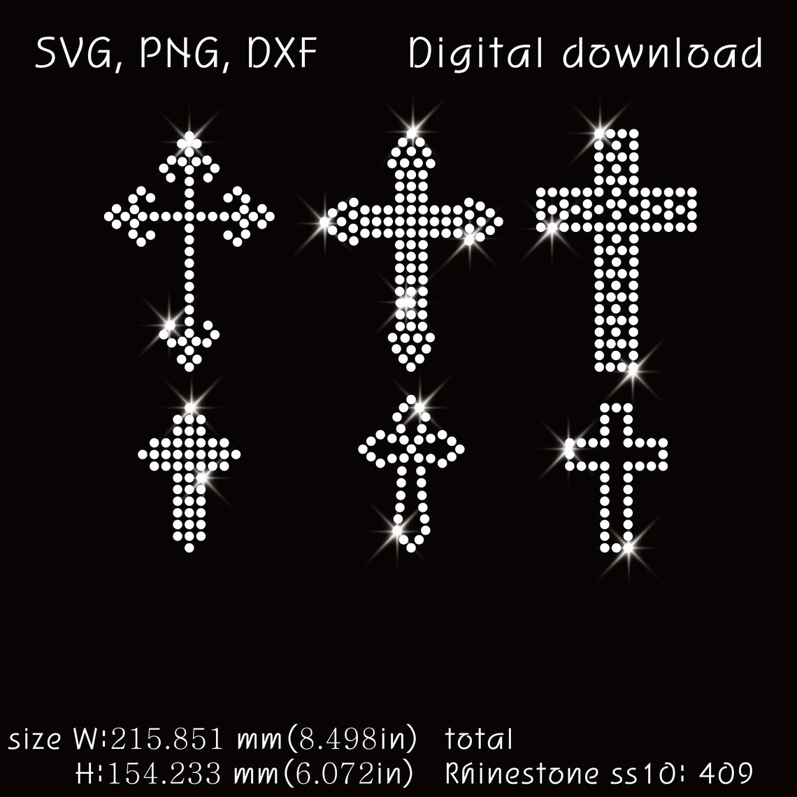 Mini Crosses, Download, Ss10 Rhinestone Templates, Svg, Png, Dxf - Etsy