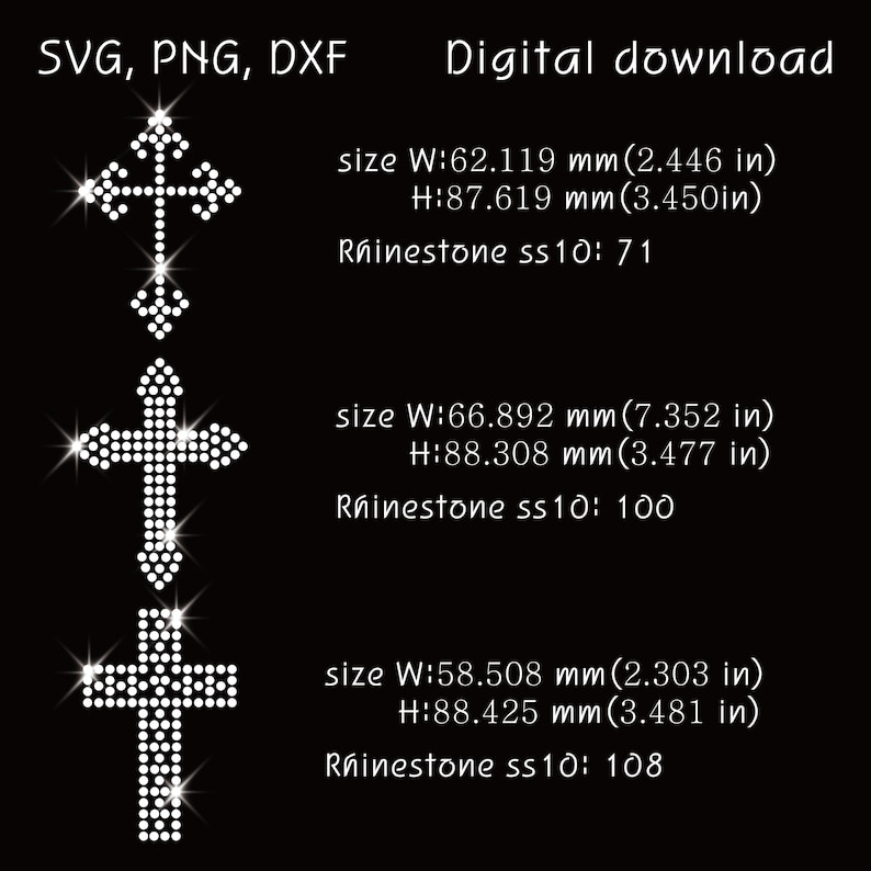 Mini Crosses, Download, Ss10 Rhinestone Templates, Svg, Png, Dxf - Etsy