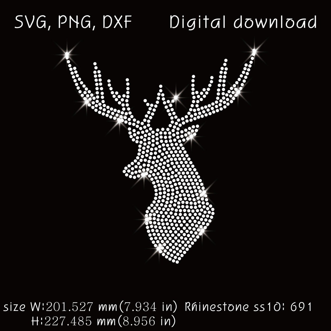 Deer Head Download, Ss10 Rhinestone Templates, Svg, Png, Dxf - Etsy