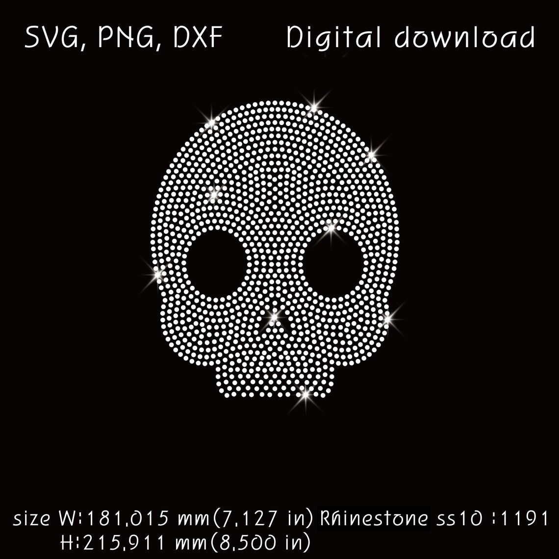 Round Skull Digital Download, Rhinestone Templates, Svg, Png, Dxf - Etsy