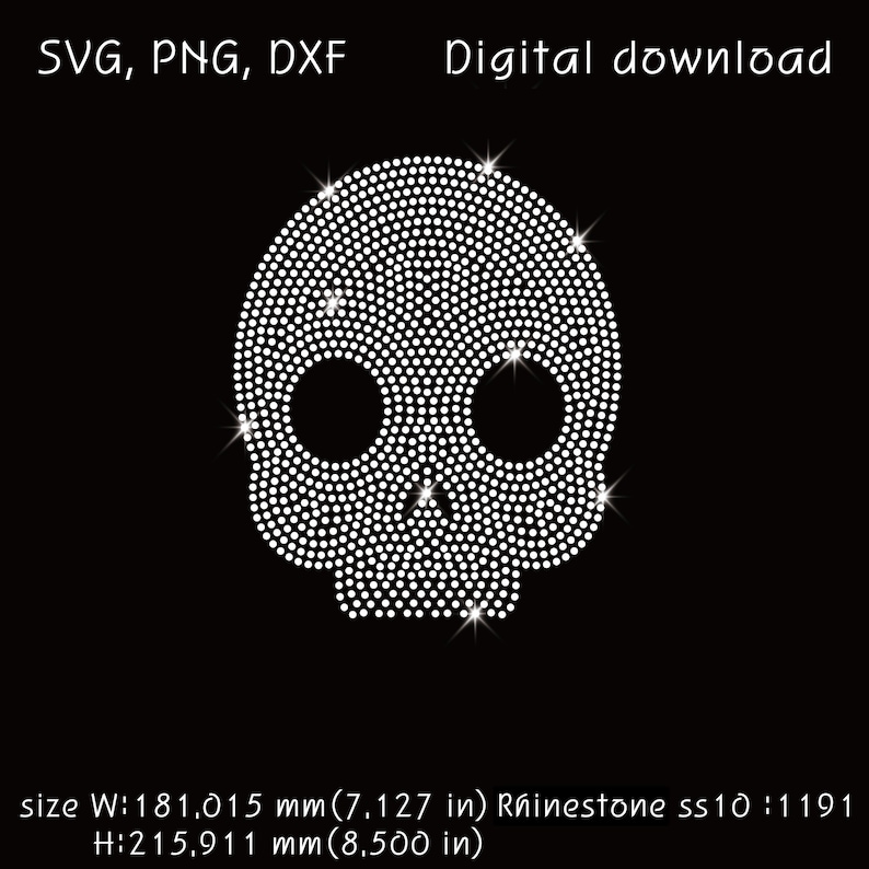Round Skull Digital Download, Rhinestone Templates, Svg, Png, Dxf - Etsy