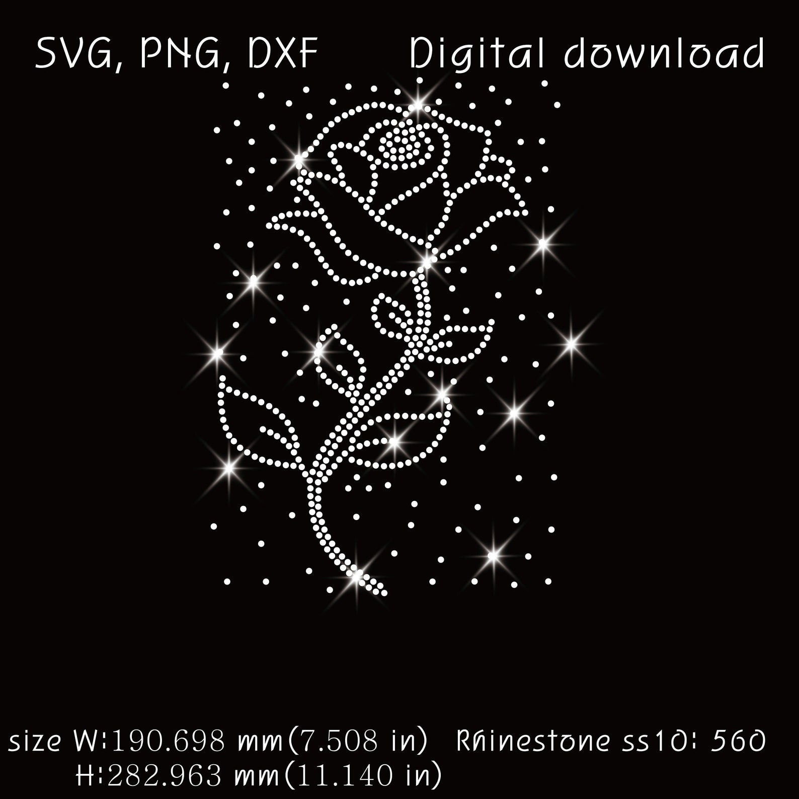 Rose Digital Download, Ss10 Rhinestone Templates, Svg, Png, Dxf - Etsy