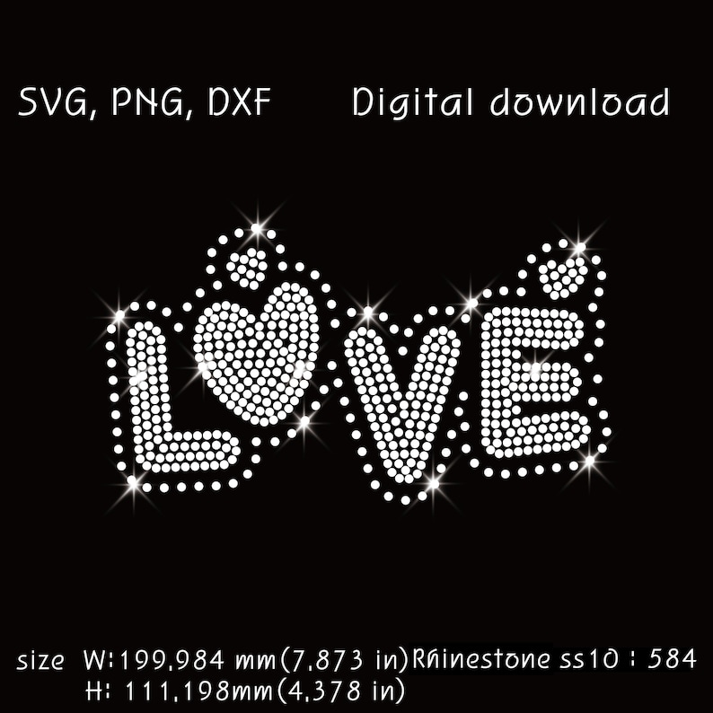 Love Heart, Digital Download, Rhinestone Templates, Svg, Png, Dxf - Etsy