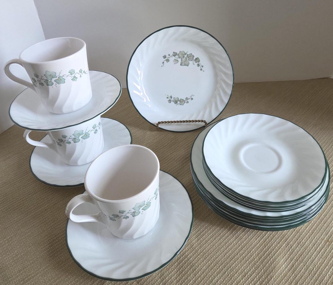 Vintage Corelle Callaway Ivy Dinnerware Set Cups, Saucers & Salad ...