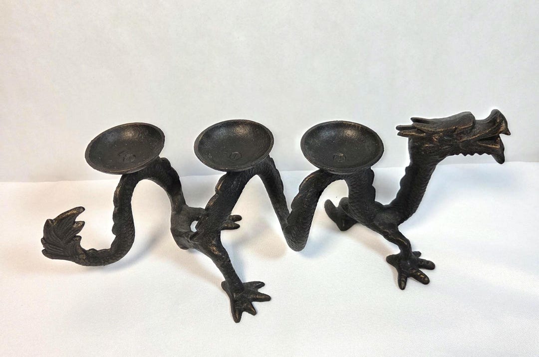 Vintage Cast Iron Dragon Candelabra | 3-candle Holder - Etsy