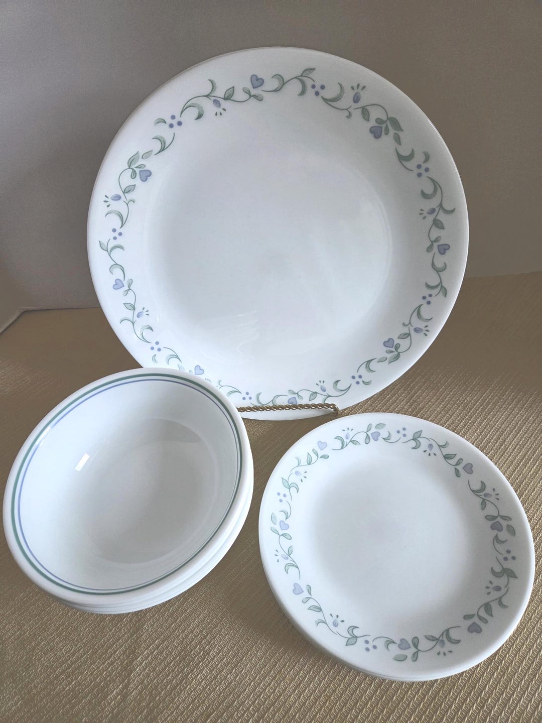 Vintage Corelle Country Cottage Dinnerware Set - Blue & Green Floral ...