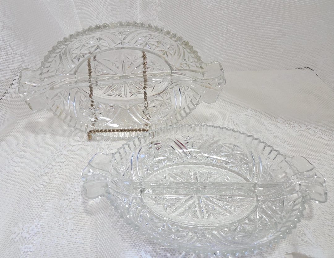 Pressed Glass Relish Tray: Divided Appetizer Dish, Anchor Hocking ...
