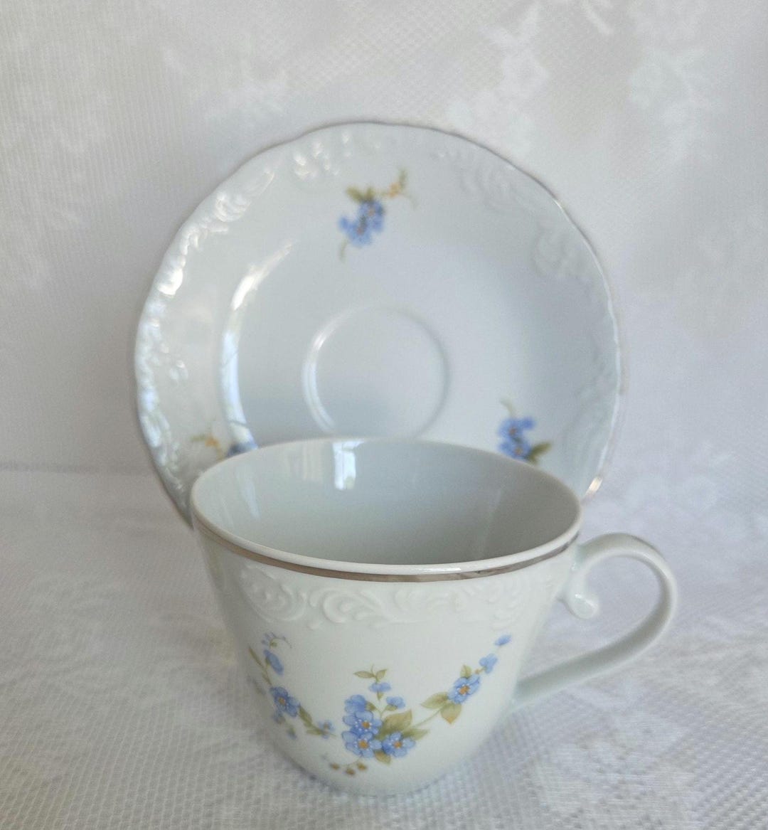 Vintage Spal Porcelain Teacup & Saucer: Blue Forget-me-not Floral ...