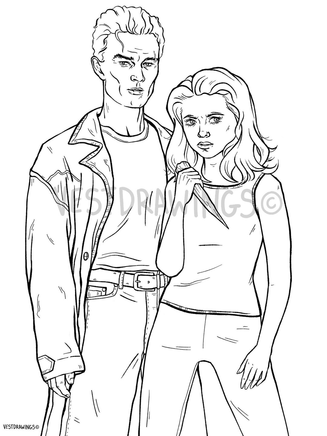 Buffy und Spike Ausmalbild zum ausdrucken zum Ausdrucken. - Etsy.de