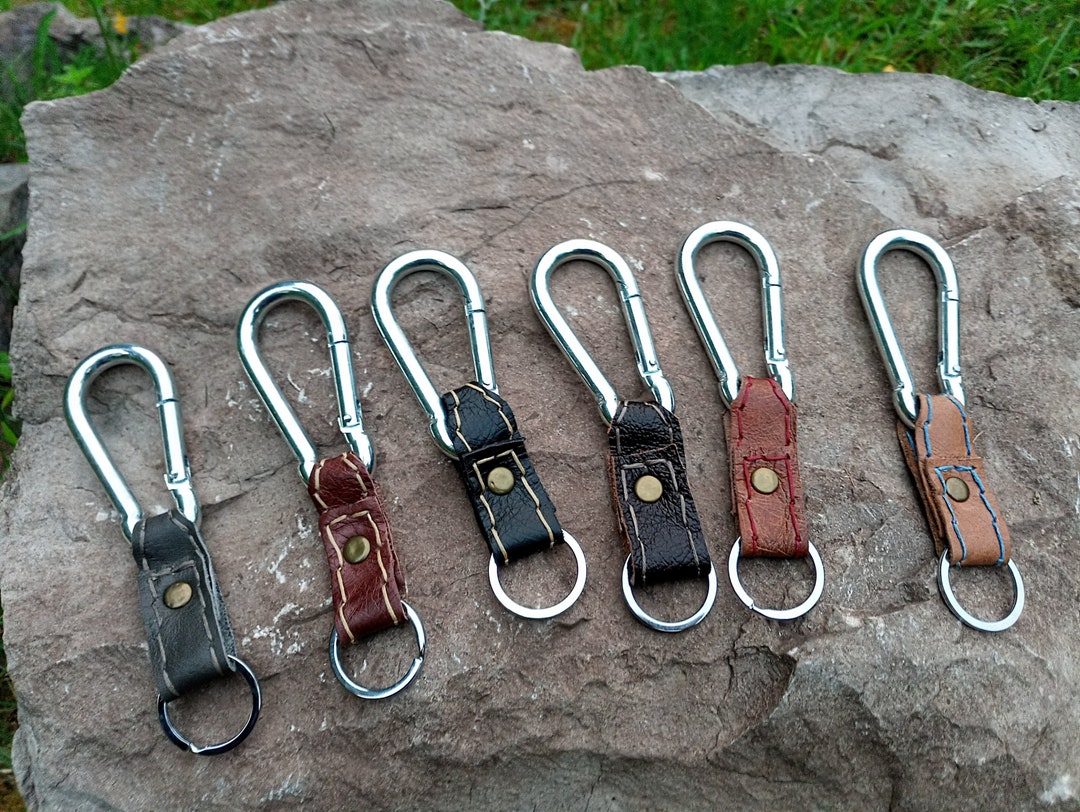 Leather Keyring Tactical Keyfob Carabineer Clip Father's Day Heavy Duty ...