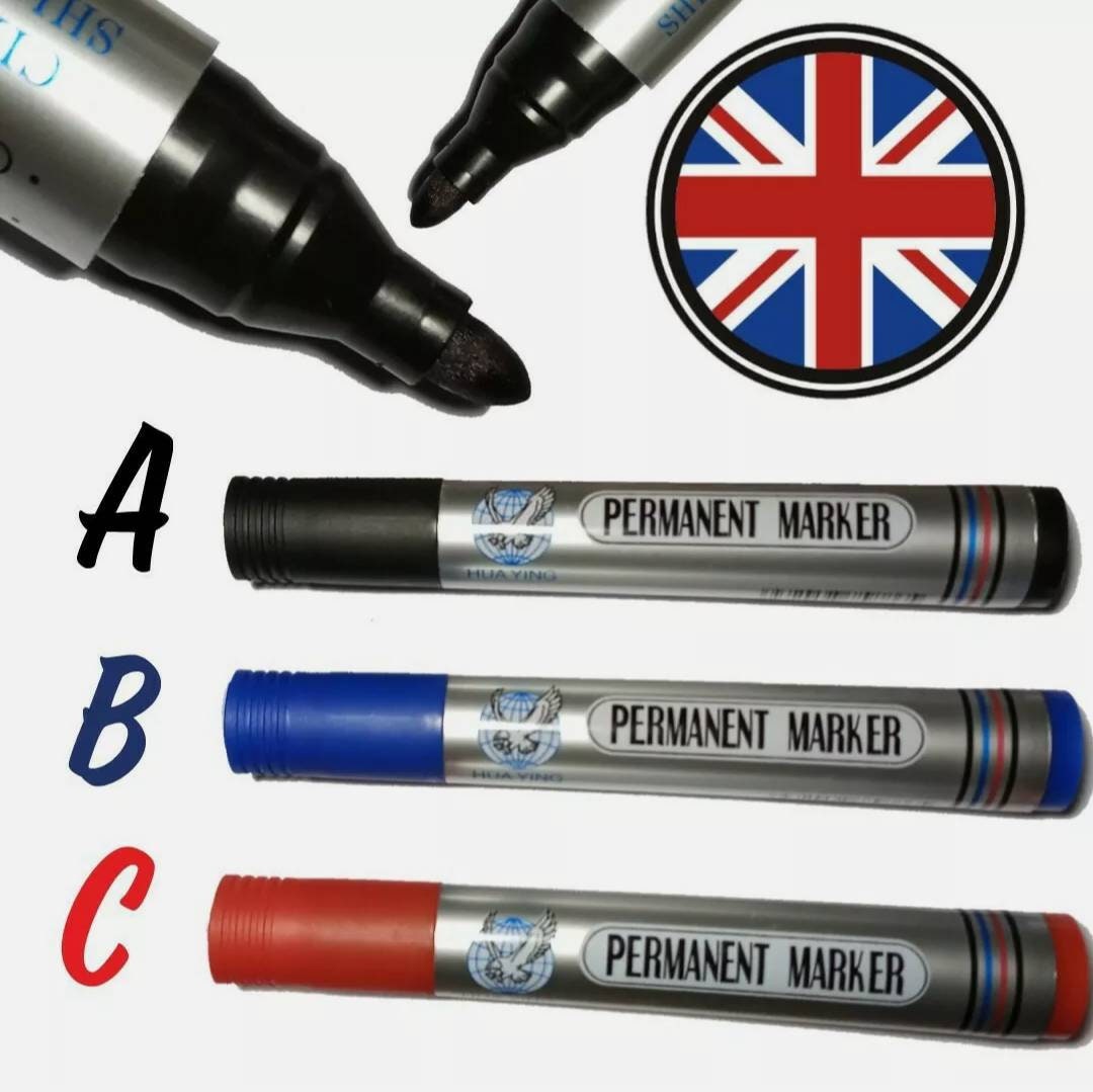 Permanent Marker Coloured Markers Red Blue Black Full Sett Singular Oil ...