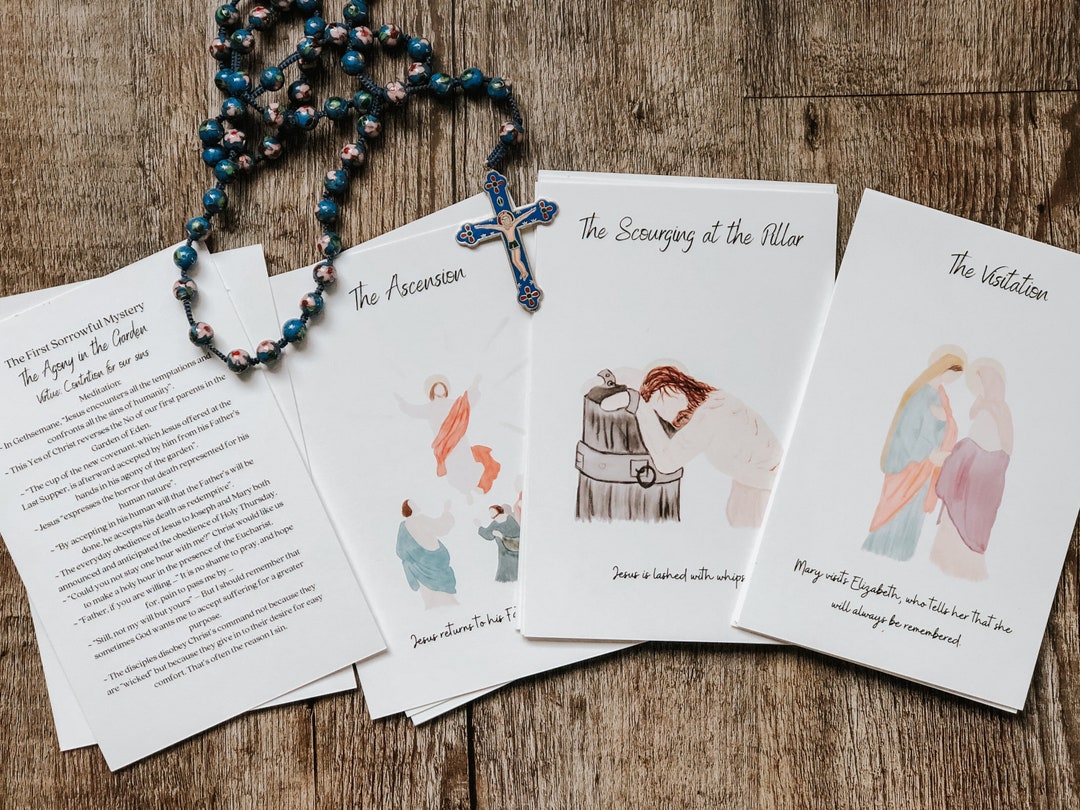 Traditional Mysteries of Rosary Cards, 4x6 Watercolor Art, Lent, Easter ...