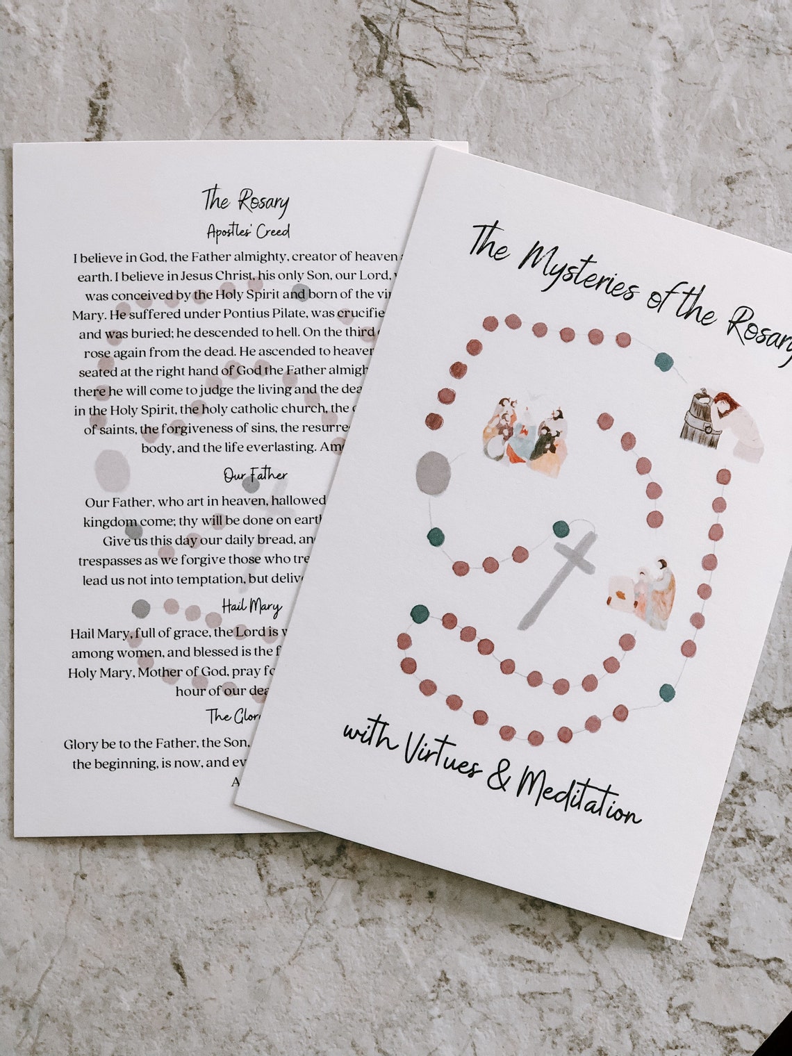 Complete Mysteries of Rosary Card Set 4x6 Watercolor Lent | Etsy