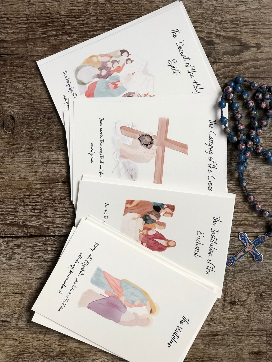 Complete Mysteries of Rosary Card Set 4x6 Watercolor Lent - Etsy