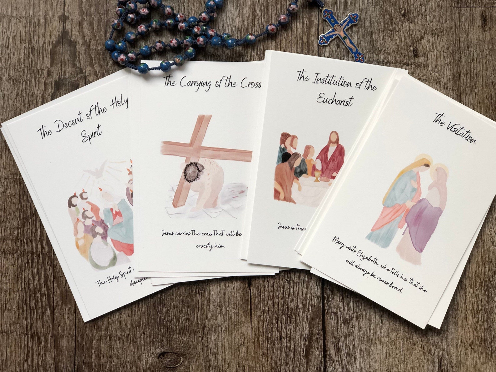 Complete Mysteries of the Rosary Card Set, 4x6 Watercolor, Lent, Easter ...