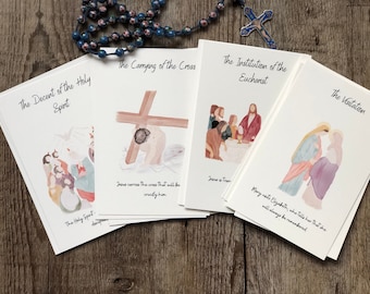 Complete Mysteries of Rosary Card Set, 4x6 Watercolor, Lent, Instant ...