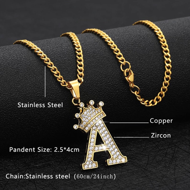 Zircon Crown Letter Pendant Necklace for Women Men Initial Alphabet ... Zircon Crown Letter Pendant Necklace for Women Men Initial Alphabet ...