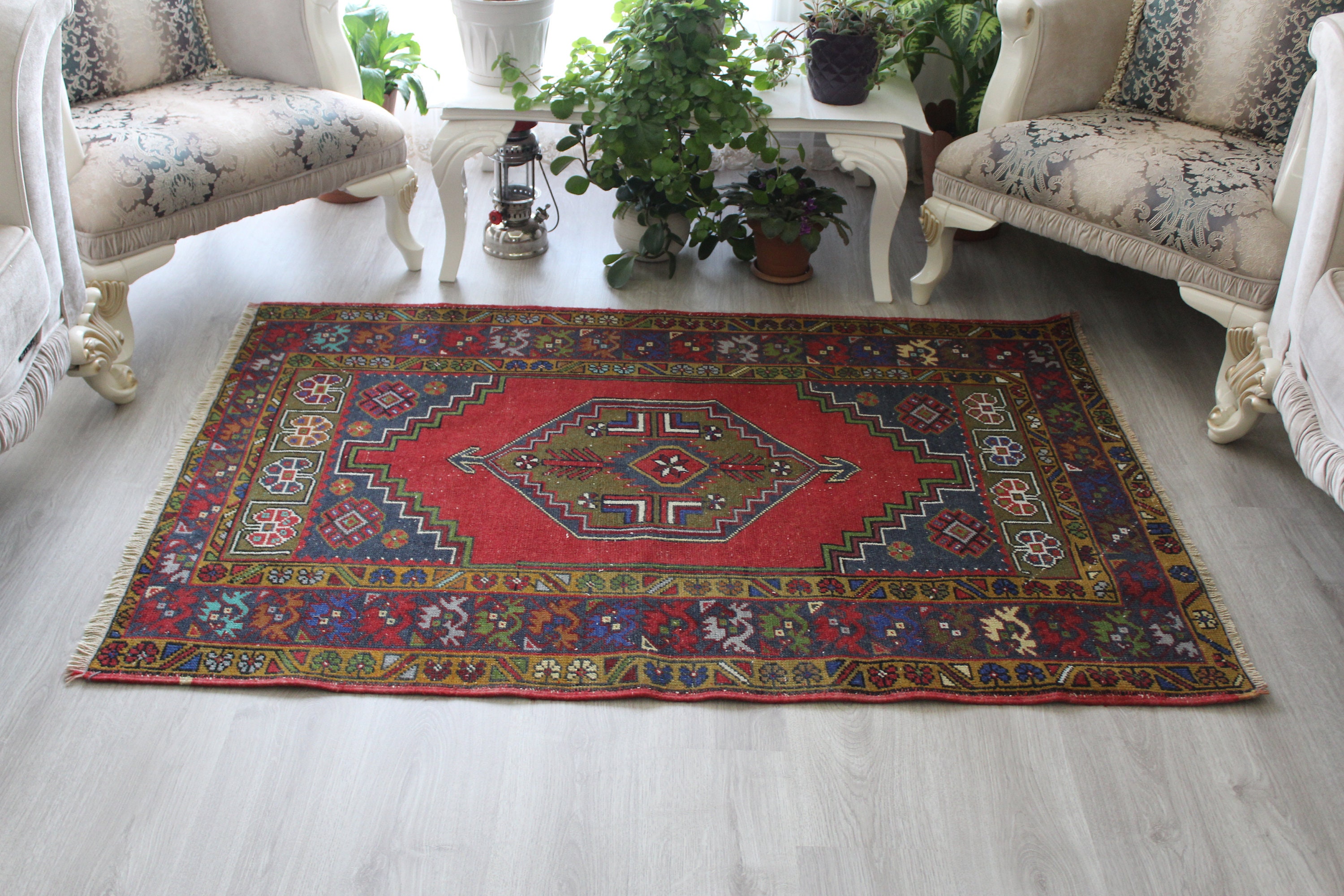 Boho rot Vintage Bereich Teppich, 5,5 x 3,9 ft, Wohnzimmer Teppich ...