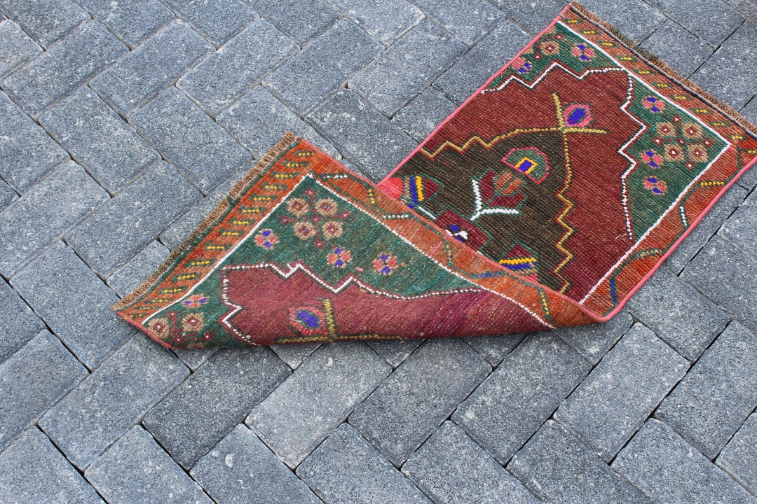 Vintage kleiner Teppich, Handgemachter kleiner Oushak Teppich, 3,3 x 1 ...