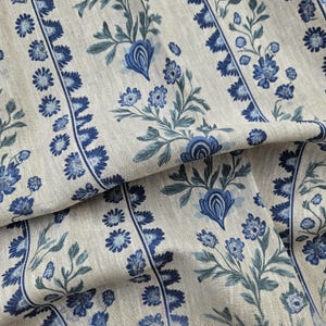 Blue Floral Print Heavy Weight Linen Fabric by the Yard by the Meter ...