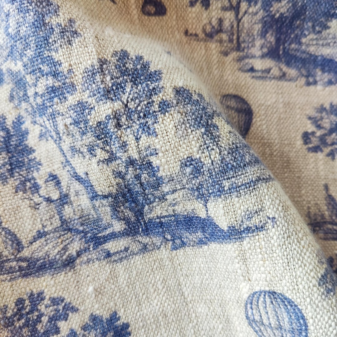 Blue Tree Print Heavy Weight Linen Fabric by the Yard by the Meter 150 ...