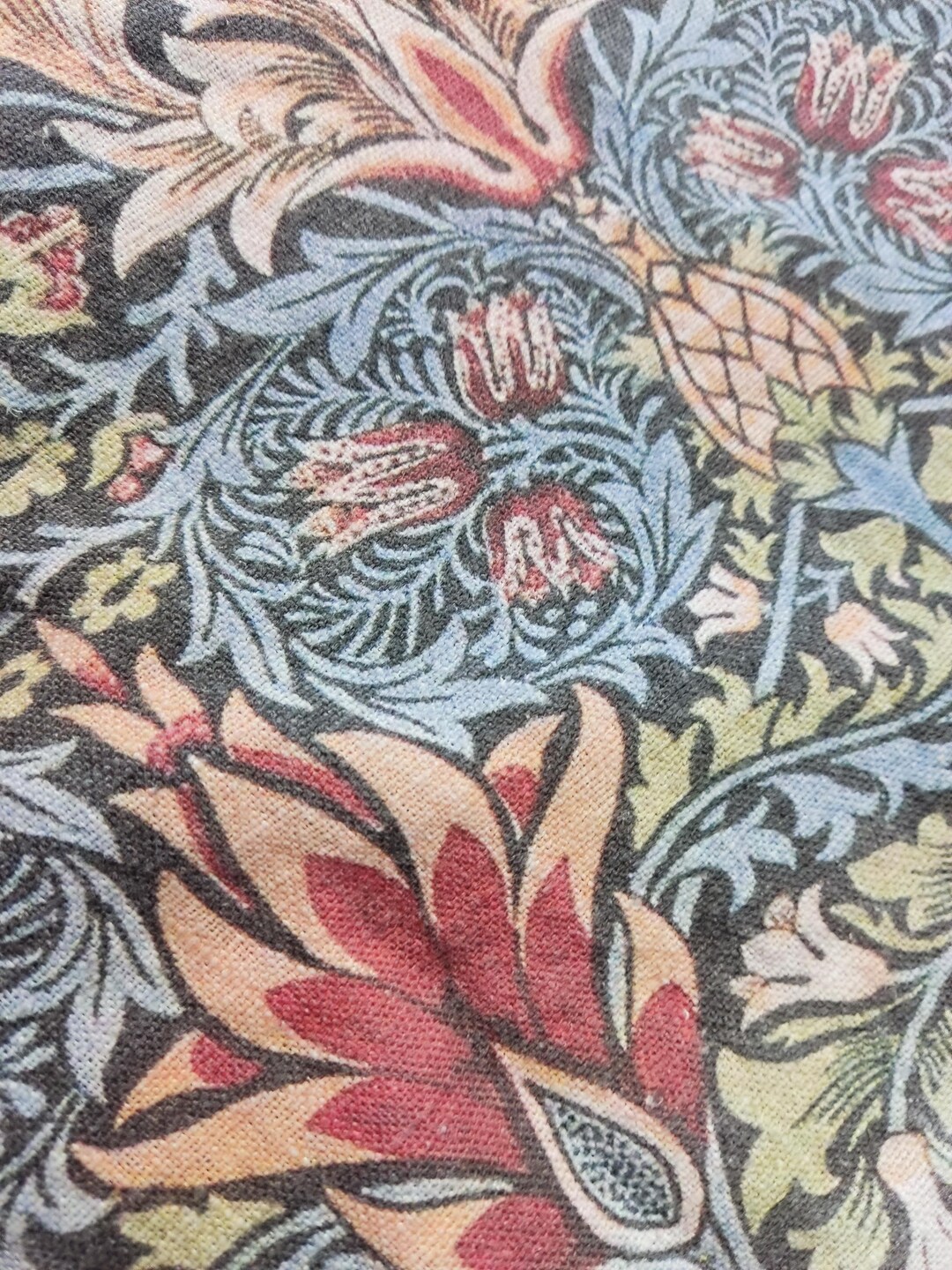 Blue Floral Print Heavy Weight Linen Fabric by the Yard by the Meter ...
