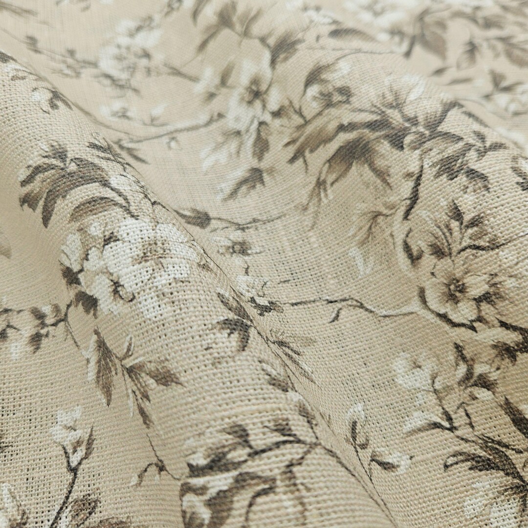 Floral PRINT Linen Fabric by the Yard by the Meter 300 GSM Upholstery ...