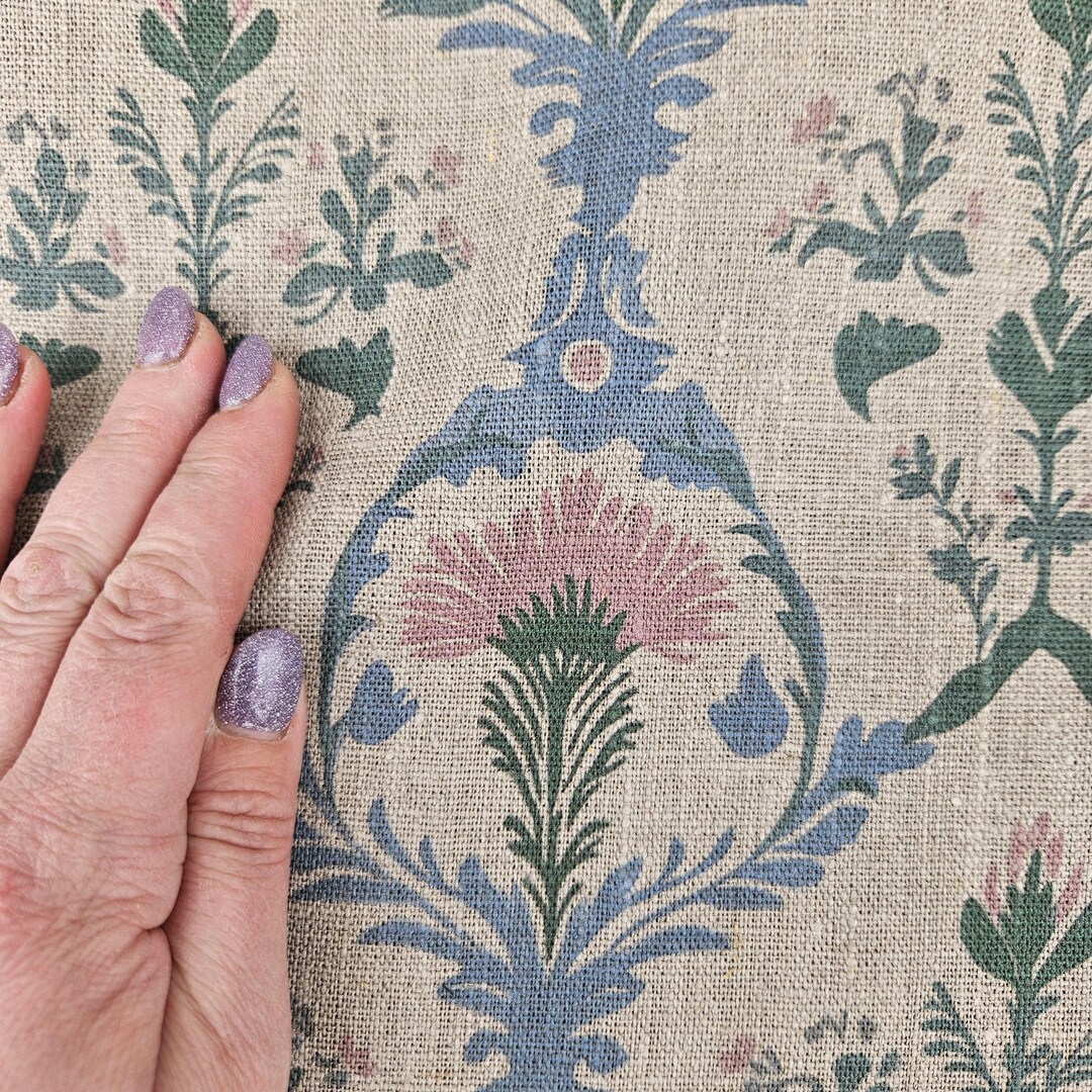 LINEN PRINT Heavy Weight Linen Fabric Toile Upholstery Natural Nursery ...