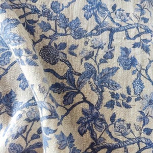 Blue Tree Print Heavy Weight Linen Fabric by the Yard by the Meter 150 ...