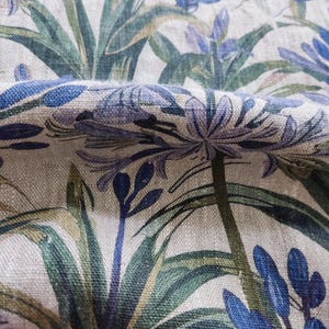 Blue Floral Print Heavy Weight Linen Fabric by the Yard by the Meter ...