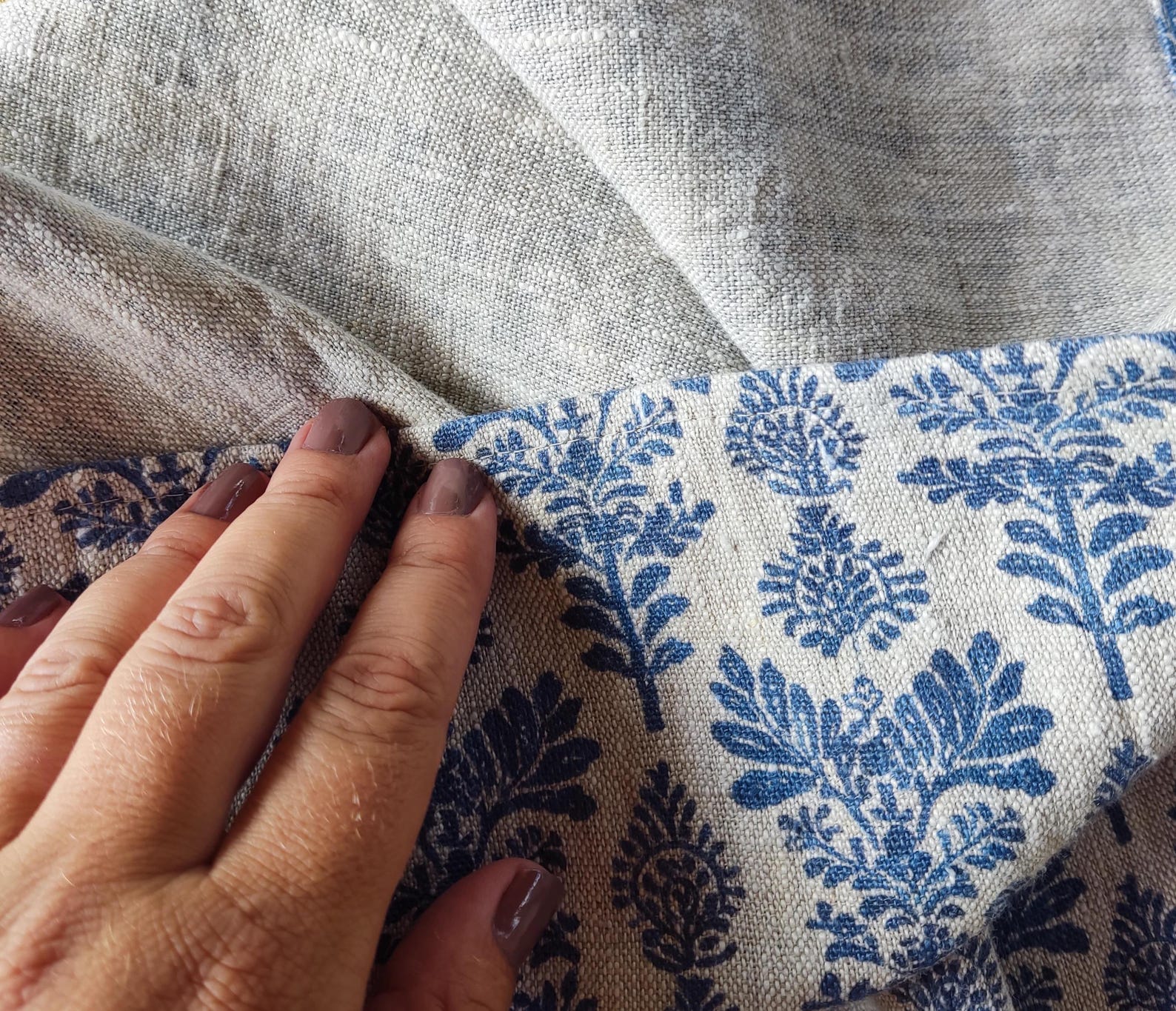 Blue Tree Print Heavy Weight Linen Fabric by the Yard by the Meter 150 ...