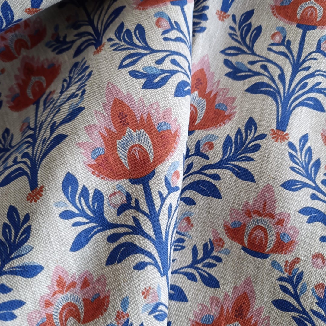 Red Flower Linen Fabric Heavy Weight by the Yard by the Meter 150 Cm ...