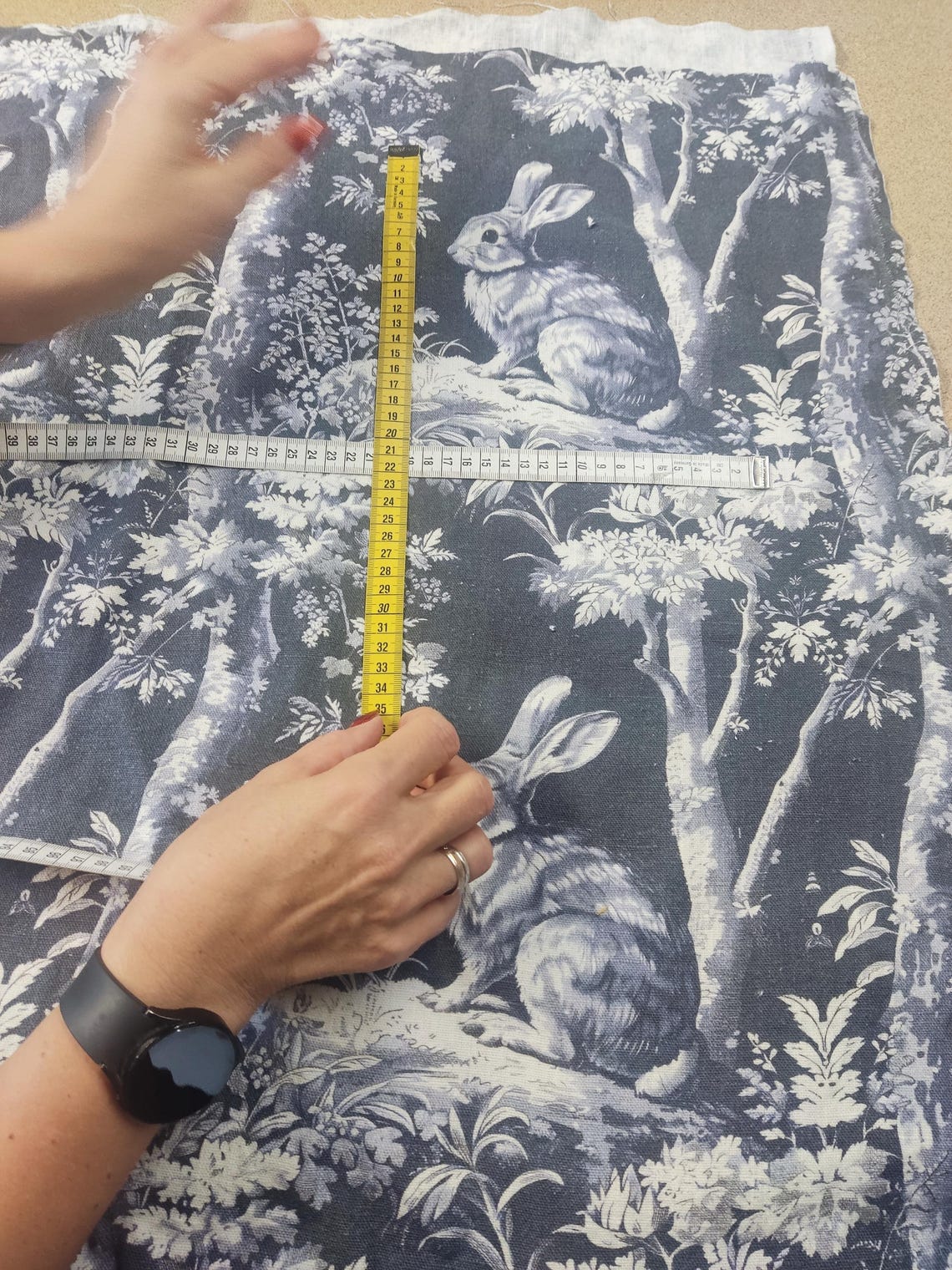 Blue Rabbit Print Heavy Weight Linen Fabric by the Yard by the Meter ...