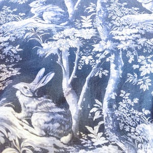 Blue Rabbit Print Heavy Weight Linen Fabric by the Yard by the Meter ...