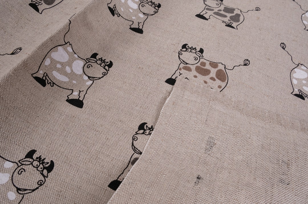 Cow Print Heavy Weight Linen Fabric by the Yard by the Meter 150 Cm ...