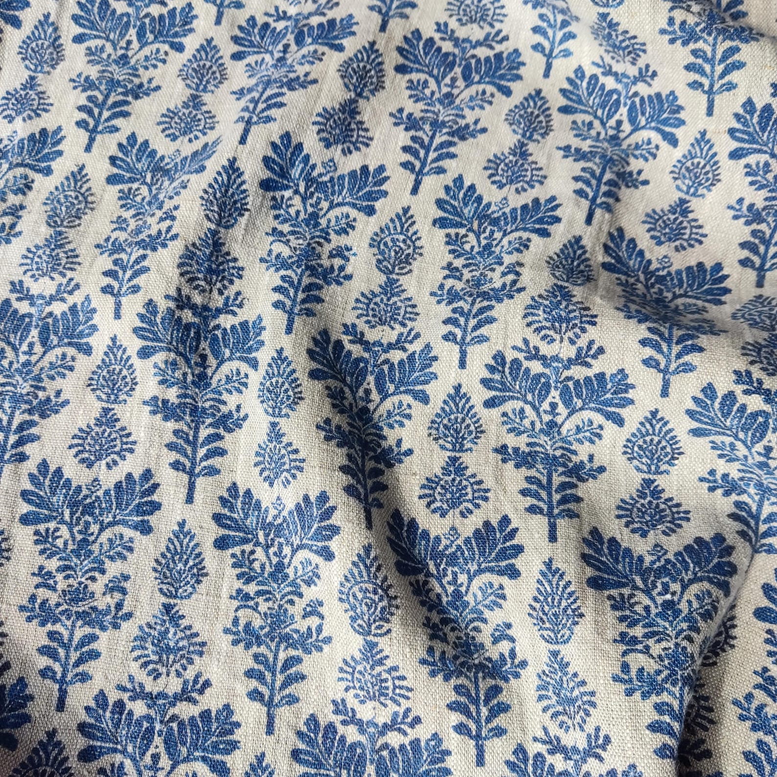 Blue Tree Print Heavy Weight Linen Fabric by the Yard by the Meter 150 ...