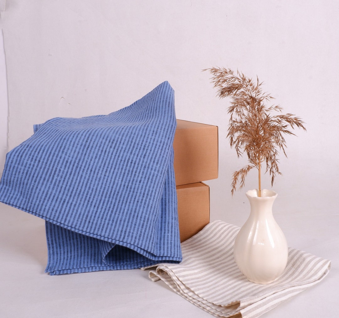 Set of 2 Linen Hand Towels With Loop, French Linen Towels, Striped ...